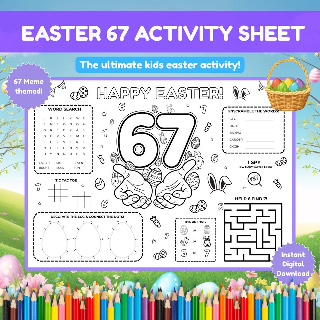 Easter 67 Meme Activity Sheet for Kids | Kids Easter Activity Placemat ...