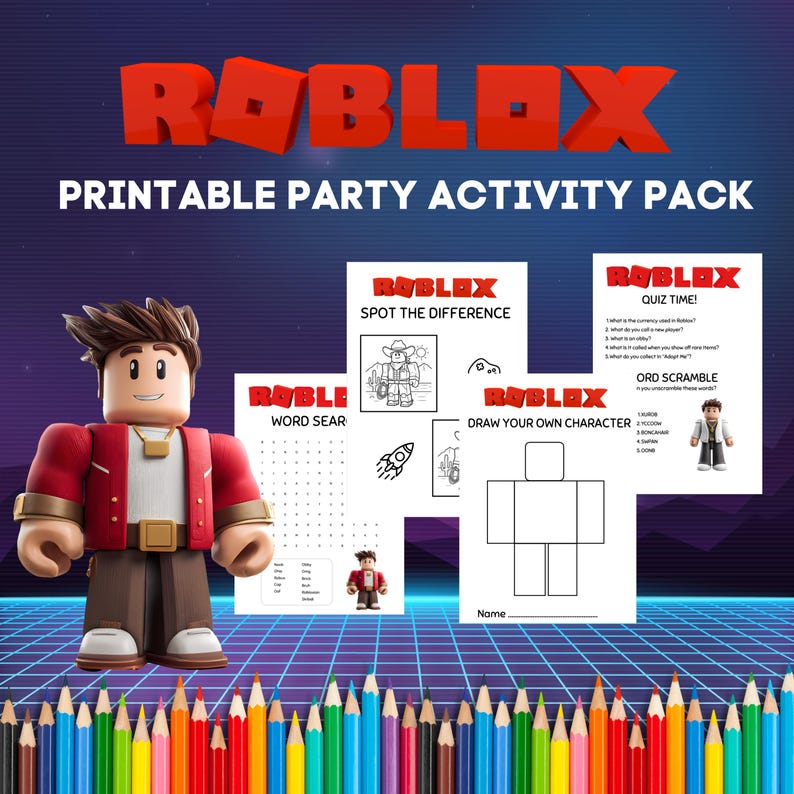 Roblox Birthday Party Activity Pack | Roblox Character Builder | Kids ...
