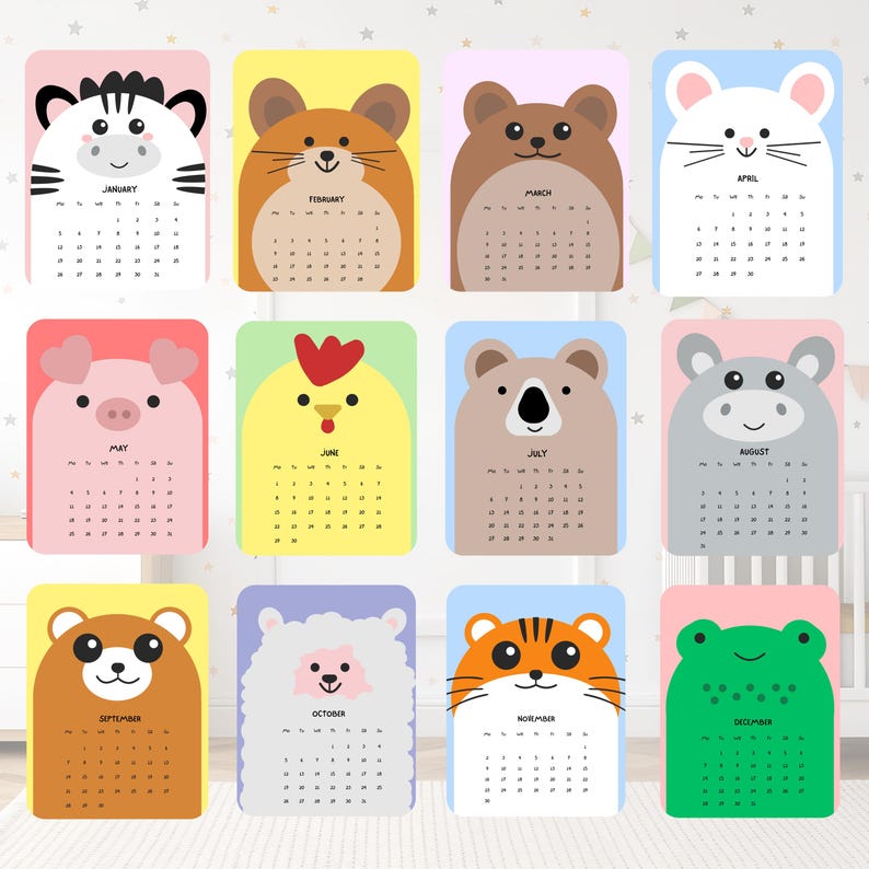 2026 Kids Calendar Printable – Cute Animal Monthly Calendar PDF ...