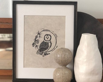 Barn Owl Block Print - Etsy