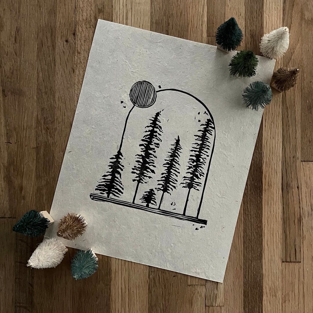 Timberline - Evergreen Forest Handmade Block Print - Etsy