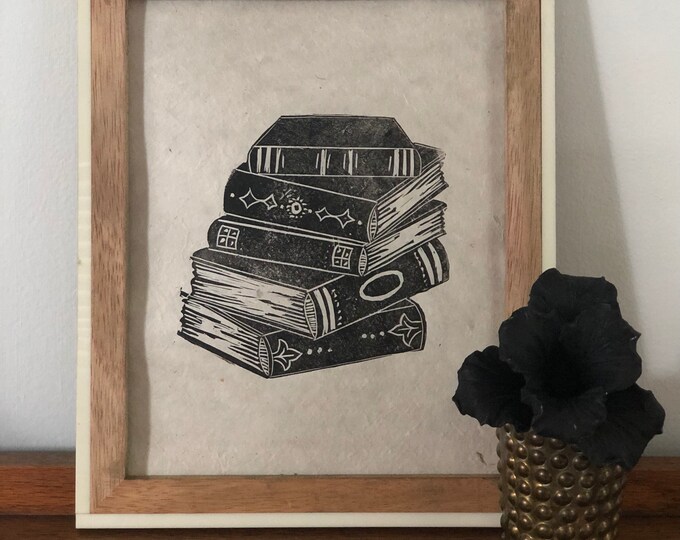 Lore - Book Stack Handmade Block Print - Etsy