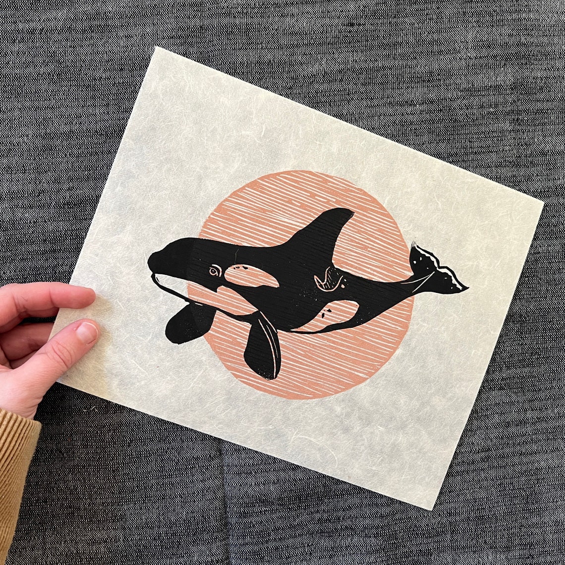 Whale V - Orca (killer Whale) Handmade Block Print - Etsy