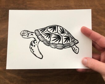 Green Sea Turtle Block Print - Etsy
