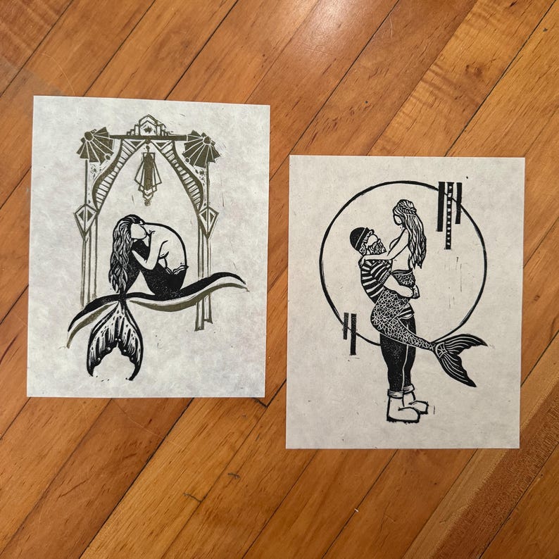 Drawn to You - Mermaid and Sailor Handmade Block Print - Etsy