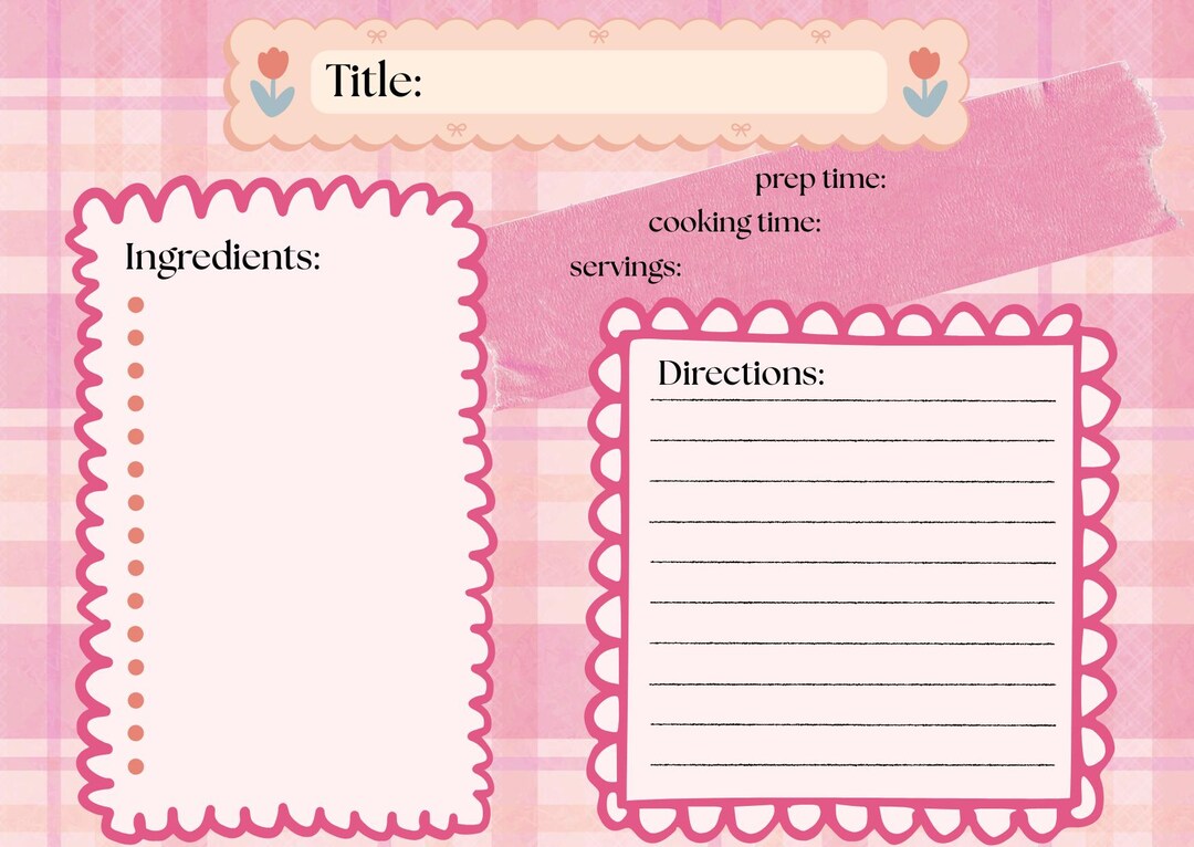 Printable Pink Plaid Recipe Card - Etsy