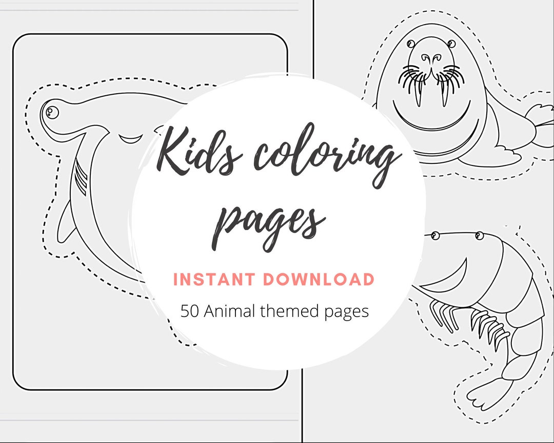 50 Kids Animal Printable Coloring Sheets. - Etsy