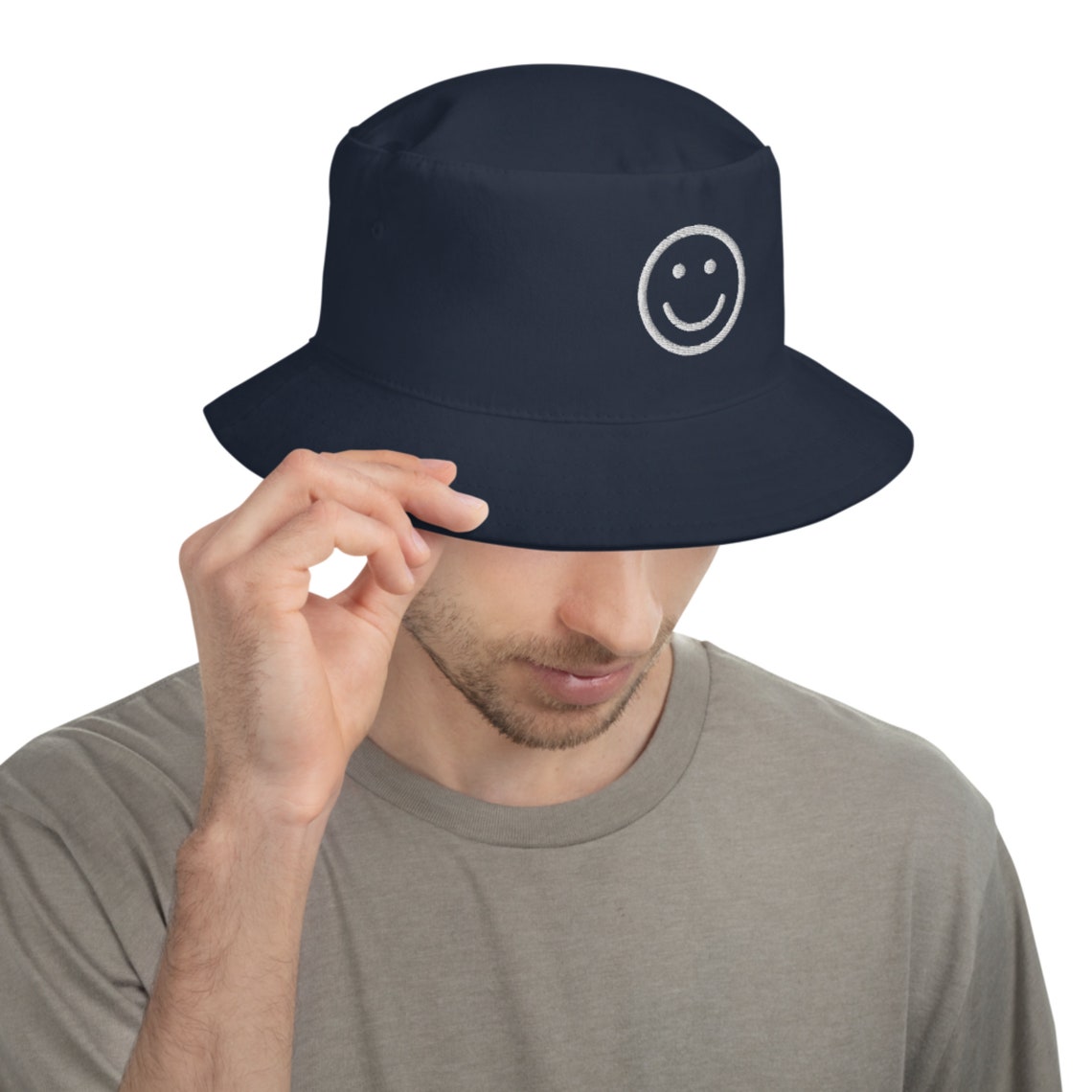 Bucket Hat Smile Embroidered Unisex Embroidered Smiley Face Etsy