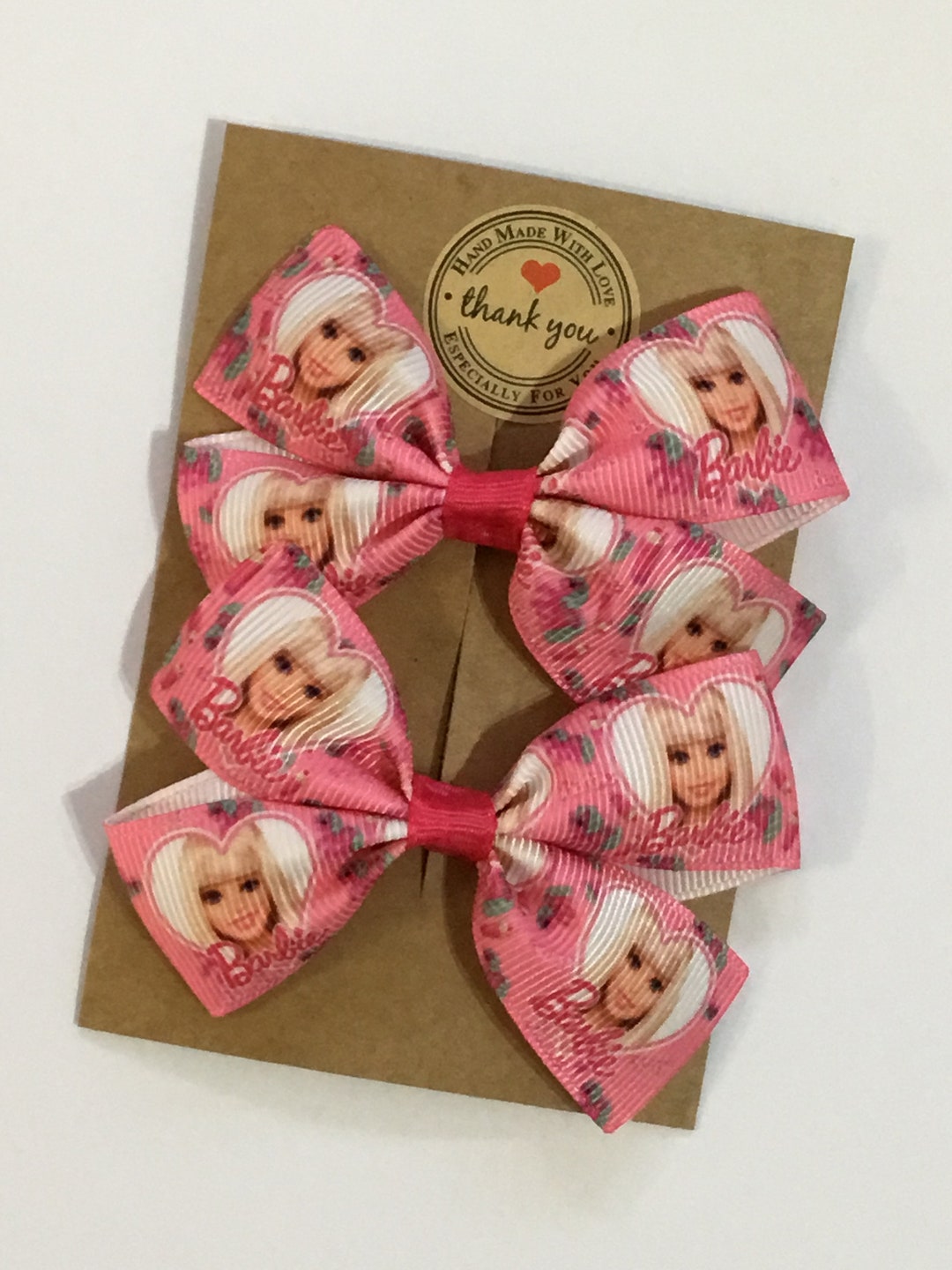 Pair of Dolls Barbie Ribbon Hair Bows Alligator Clip/bobbles Girls Baby ...