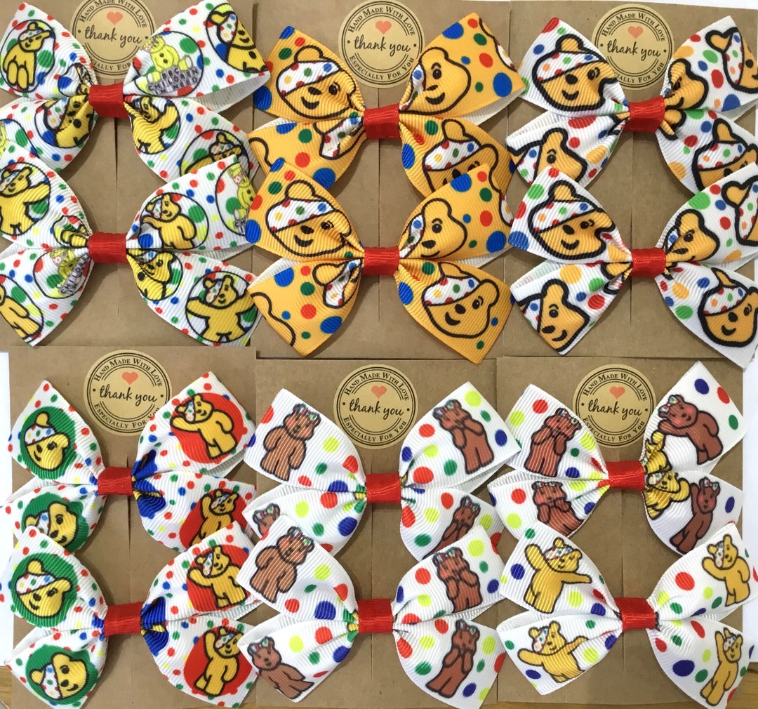 Pudsey Bear Children in Need Grosgrain Ribbon Handmade Hair Bows - Etsy