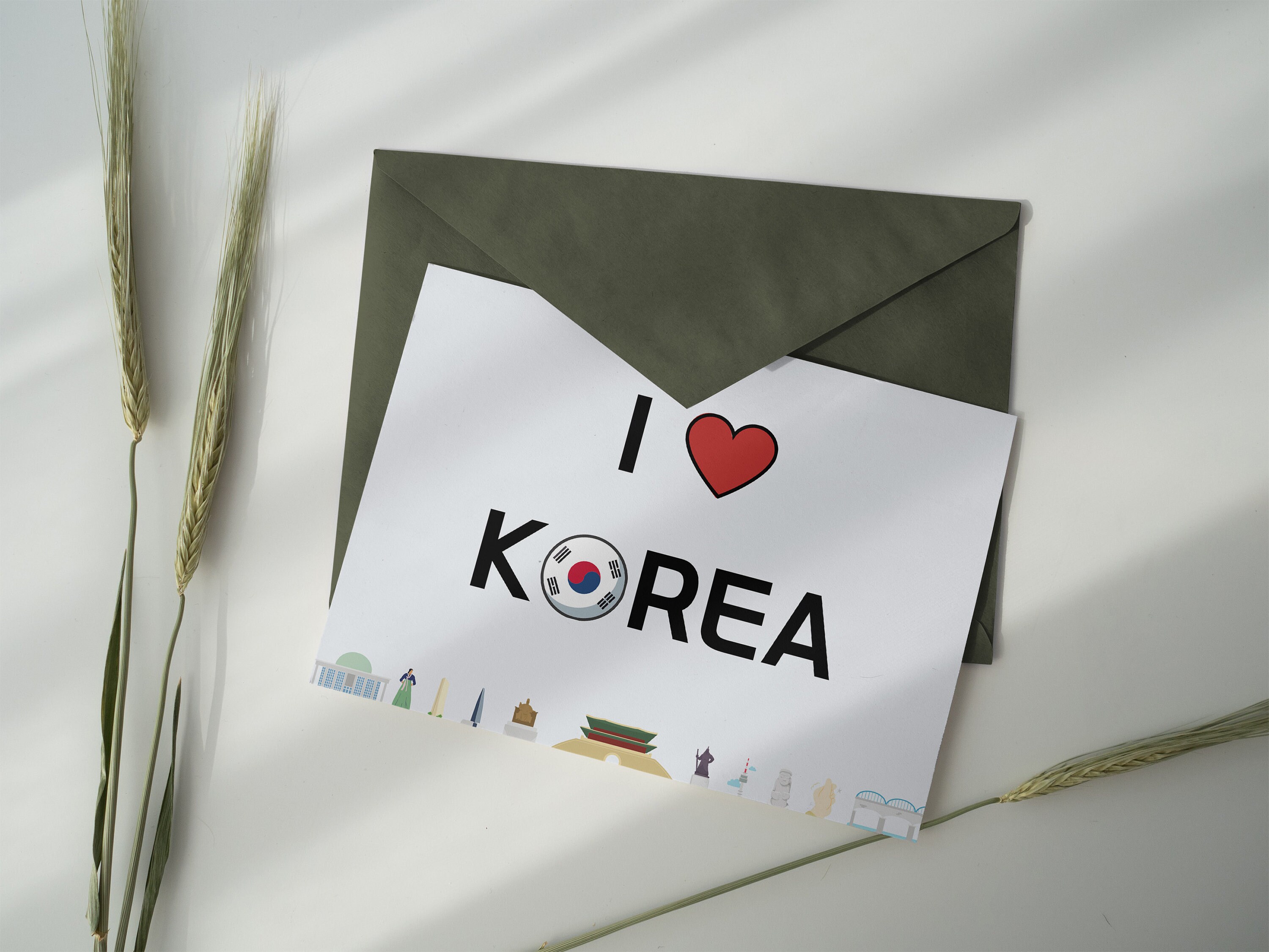 I LOVE KOREA Corazón coreano, corazón de mano, postal coreana, arte ...