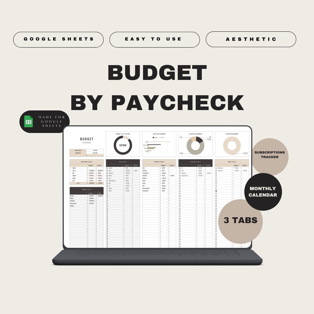 Budget by Paycheck for Google Sheets Monthly Budget Tracker Simple ...
