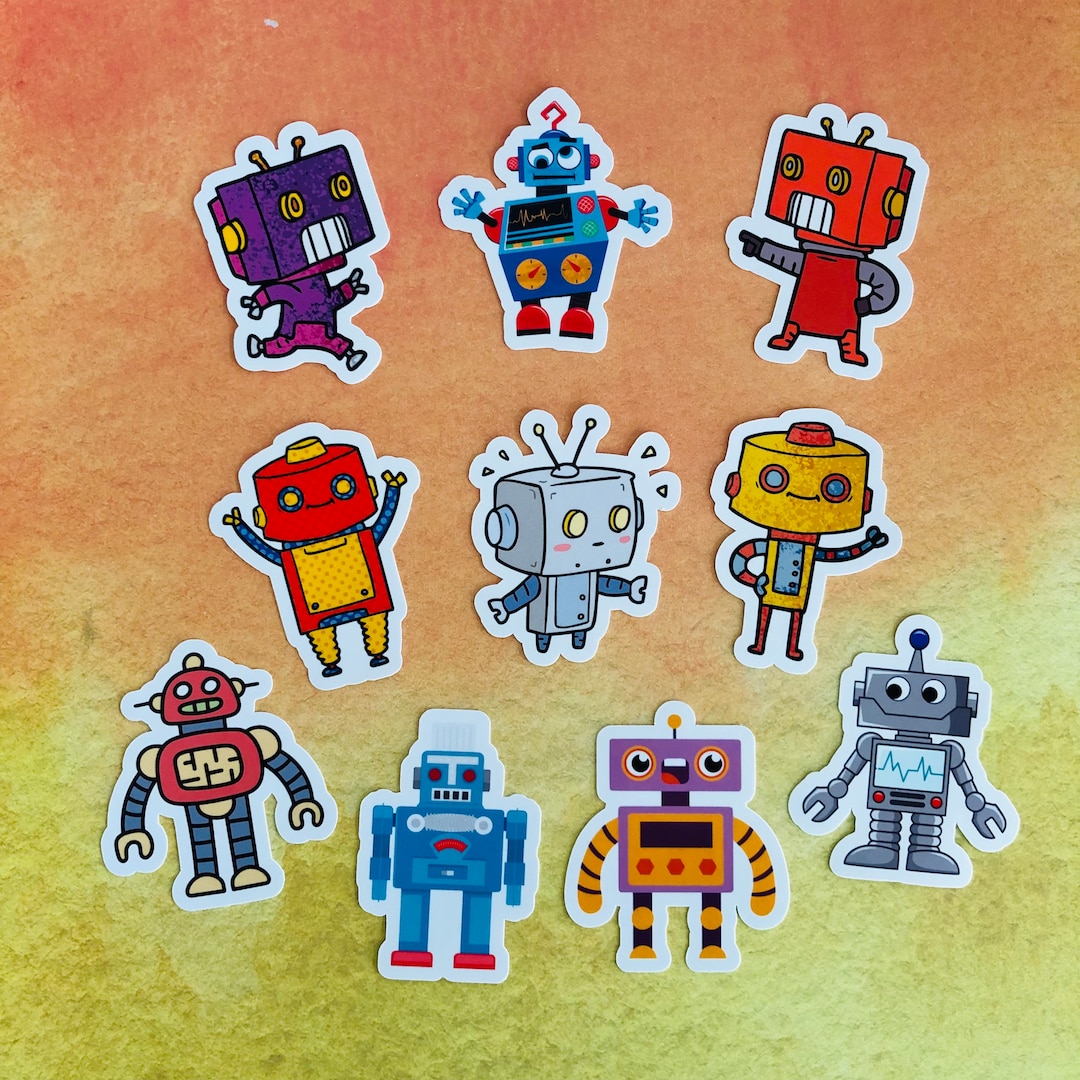 Pack of 10 Glossy Vinyl Stickers Cute Robot Stickers - Etsy