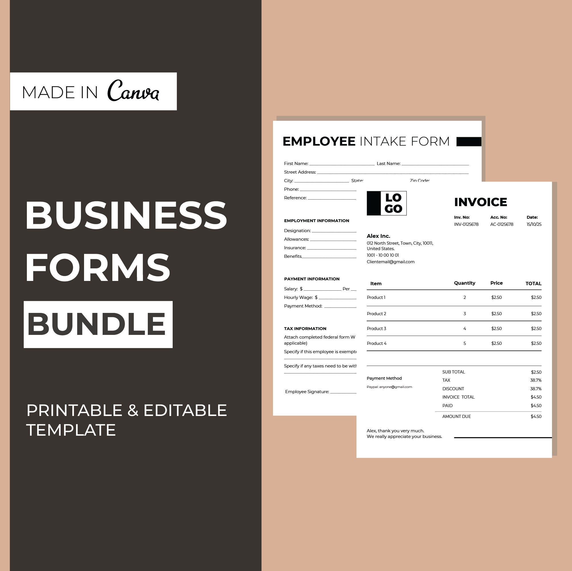 22 Small Business Forms Bundle Canva Order Form Editable Template ...