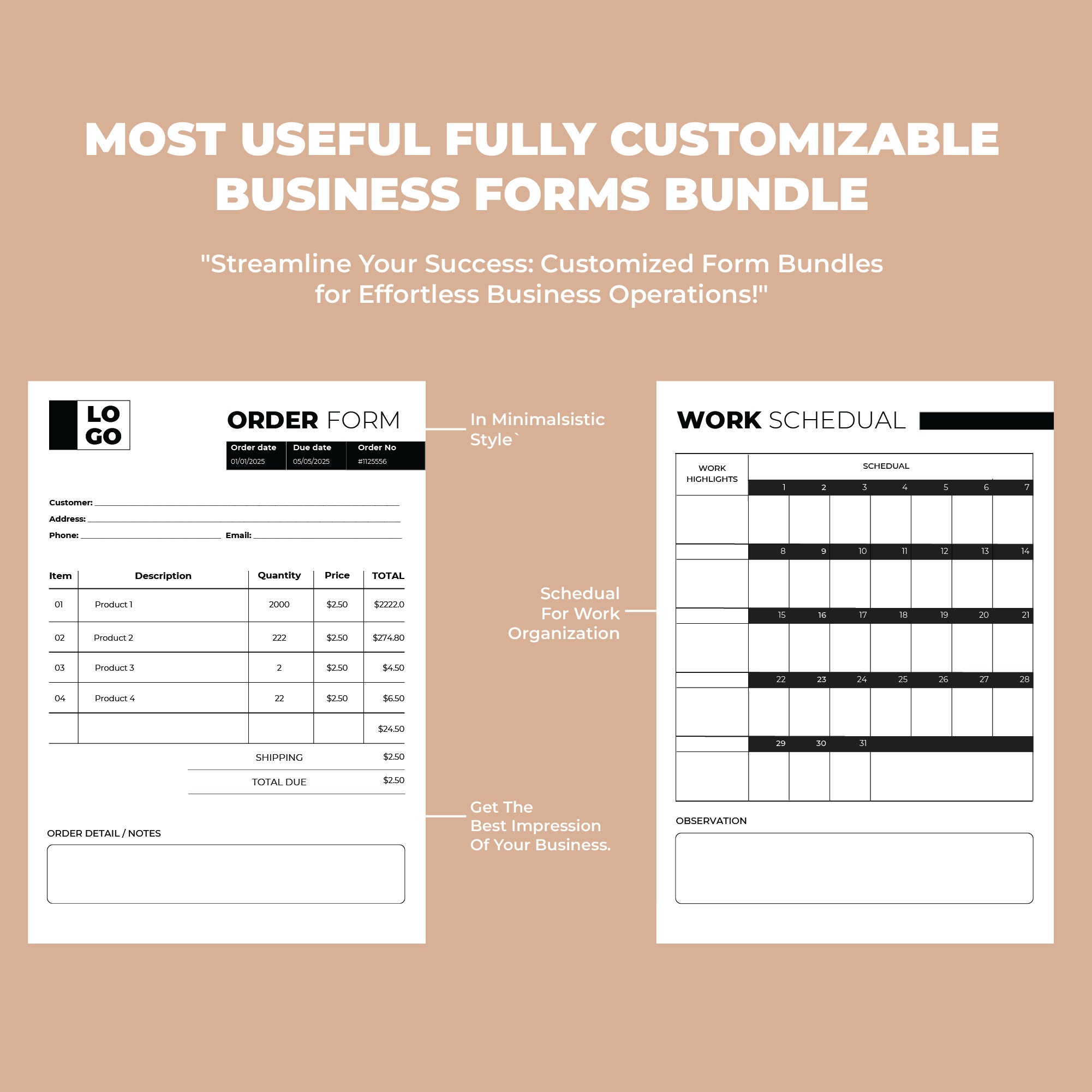 22 Small Business Forms Bundle Canva Order Form Editable Template ...