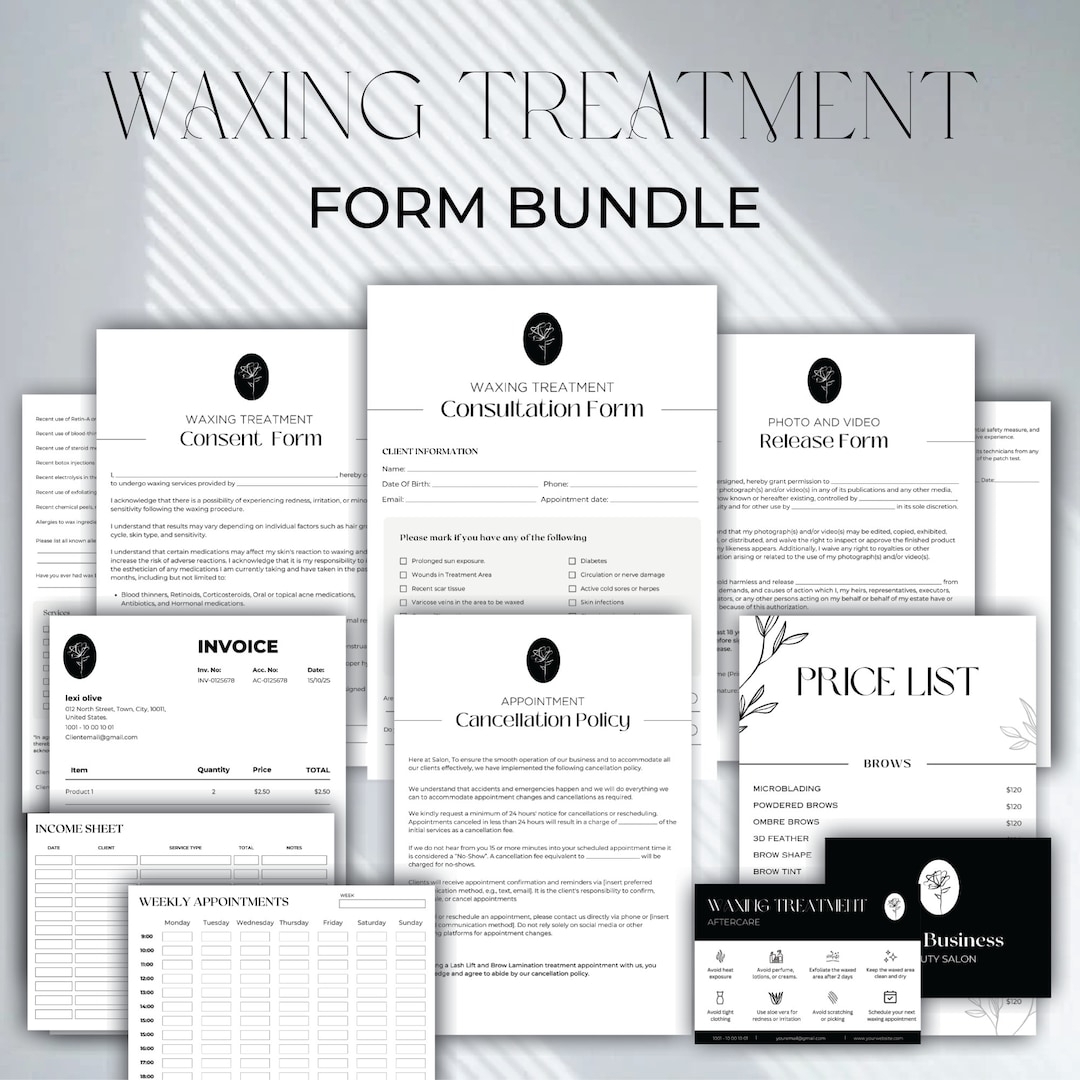 Waxing Consent Form, Waxing Treatment Editable Templates Bundle, Waxing ...