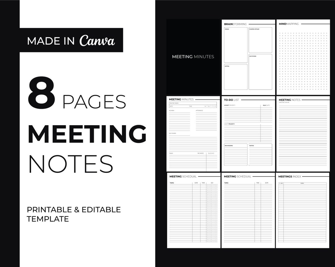 Meeting Minutes Note Template for Meeting Agenda, Planning ...