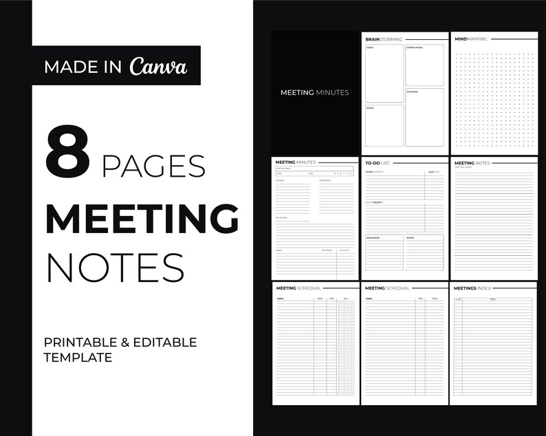 Meeting Minutes Note Template for Meeting Agenda, Planning ...