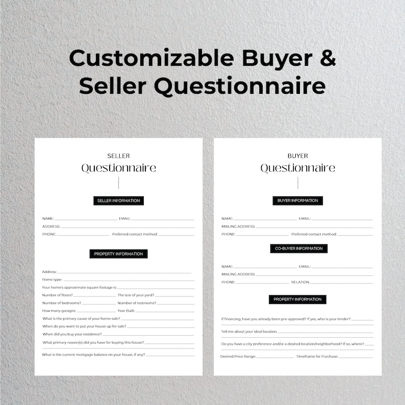 Buyer and Seller Intake Questionnaire Form for Real Estate Buyer and ...