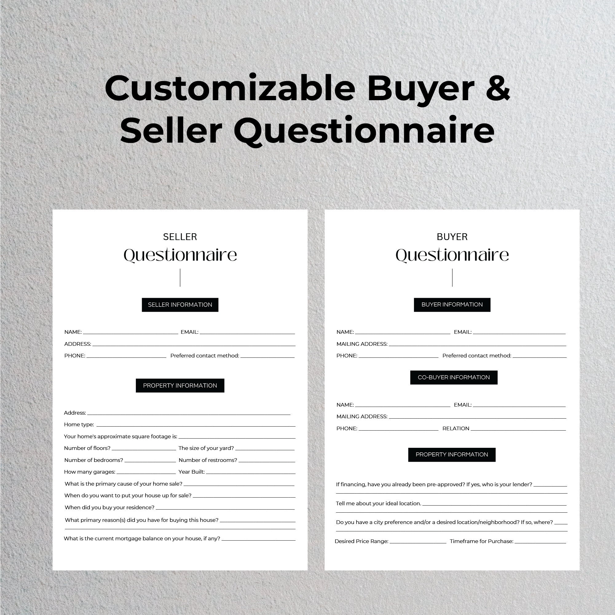 Buyer and Seller Intake Questionnaire Form for Real Estate Buyer and ...