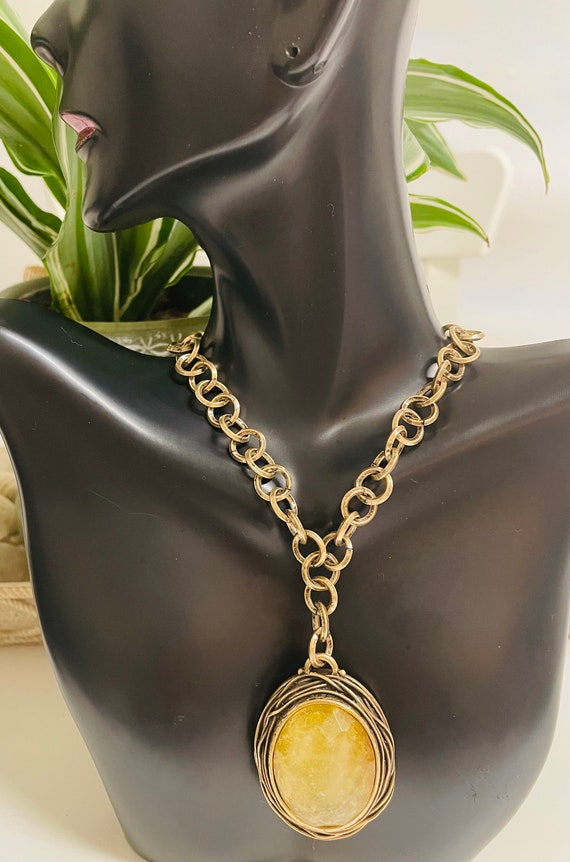 Handmade Amber Medallion Sterling Necklace - Gem