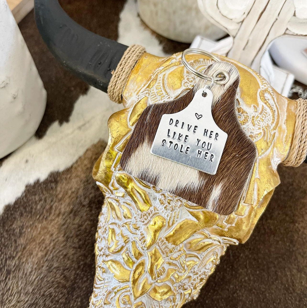 Cowhide Cattle Tag Keychains Customisable - Etsy