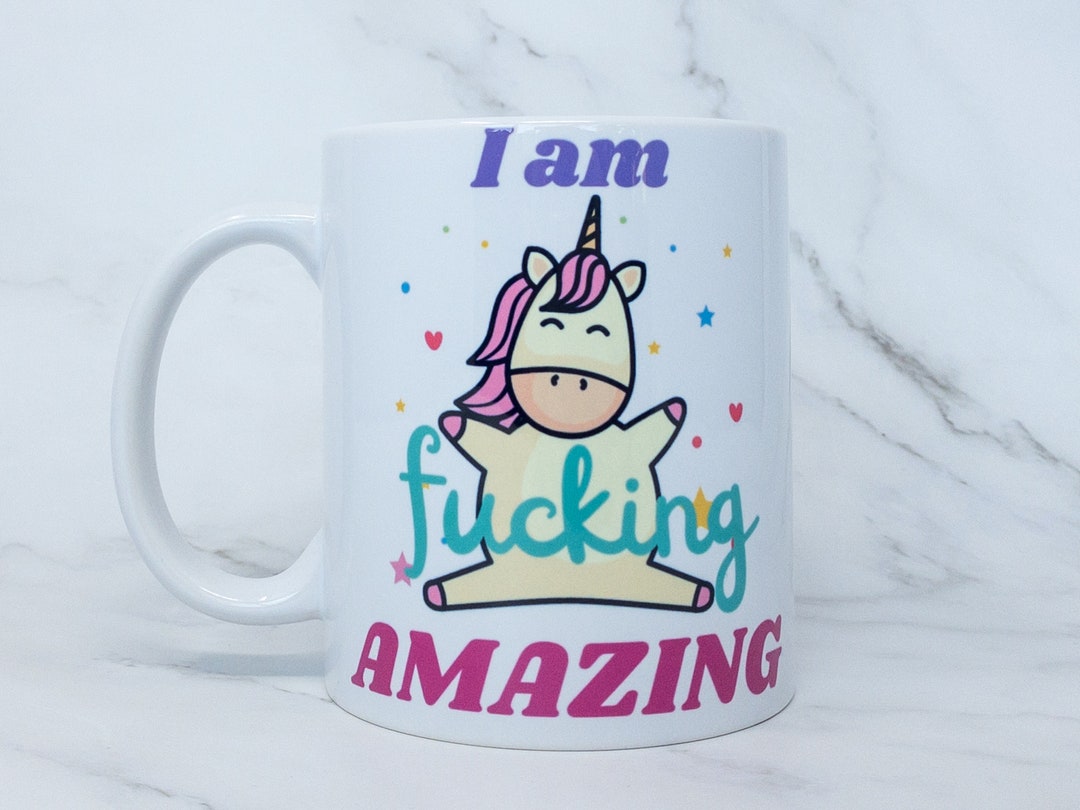 I am AMAZING unicorn coffee mug, woman empowerment gift, new job gift ...