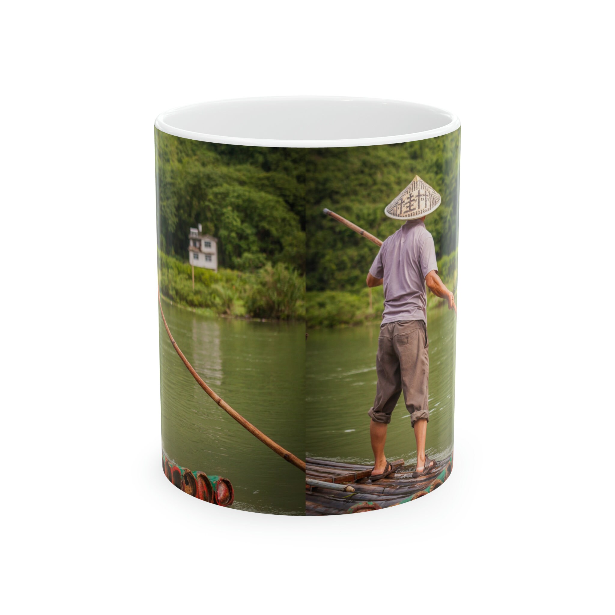 A Man Sailing on a Bamboo Raft 11oz Ceramic Mug, Nature Lover Coffee ...