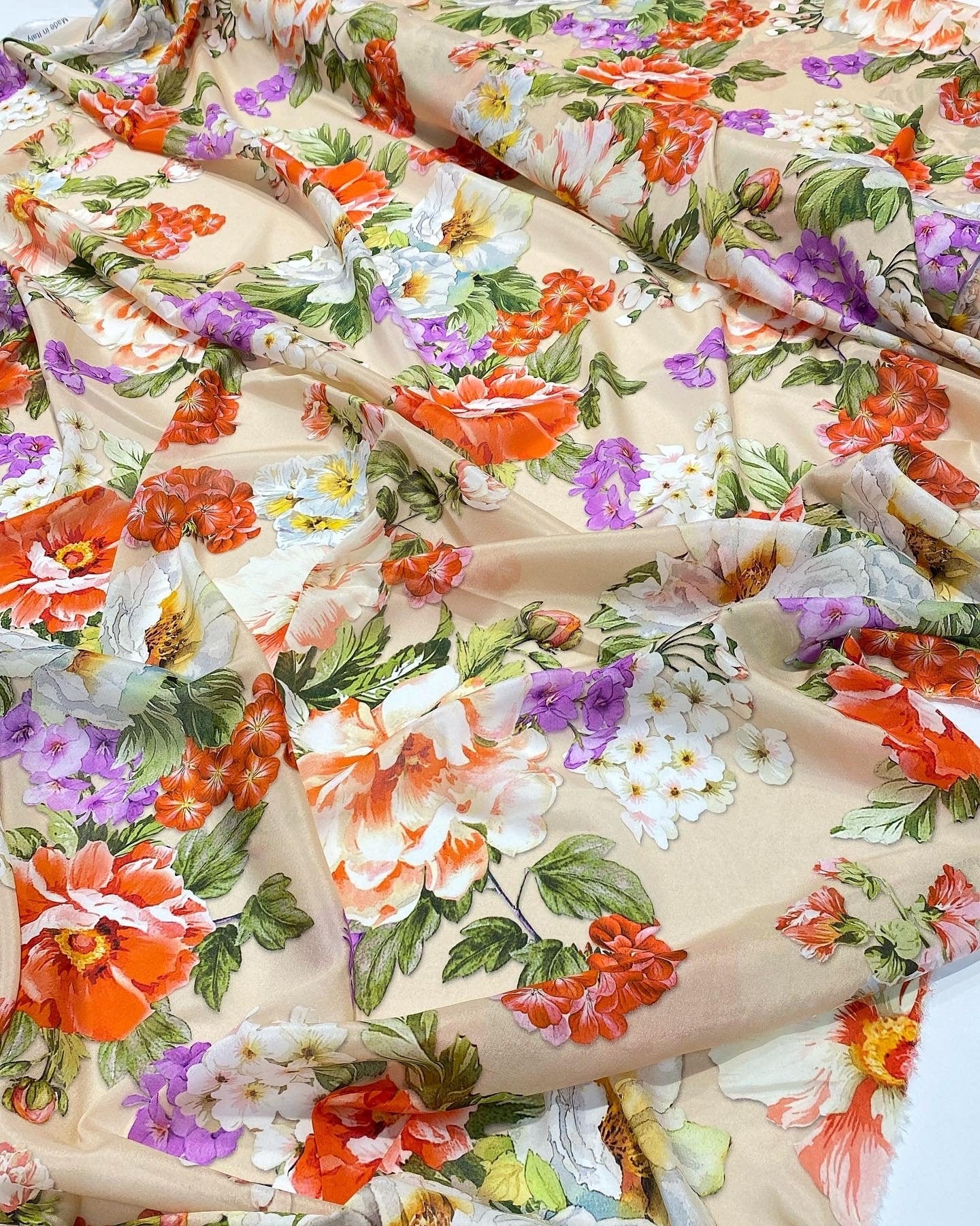 Premium Silk Chiffon Fabric With Flowers Floral Designer Etsy