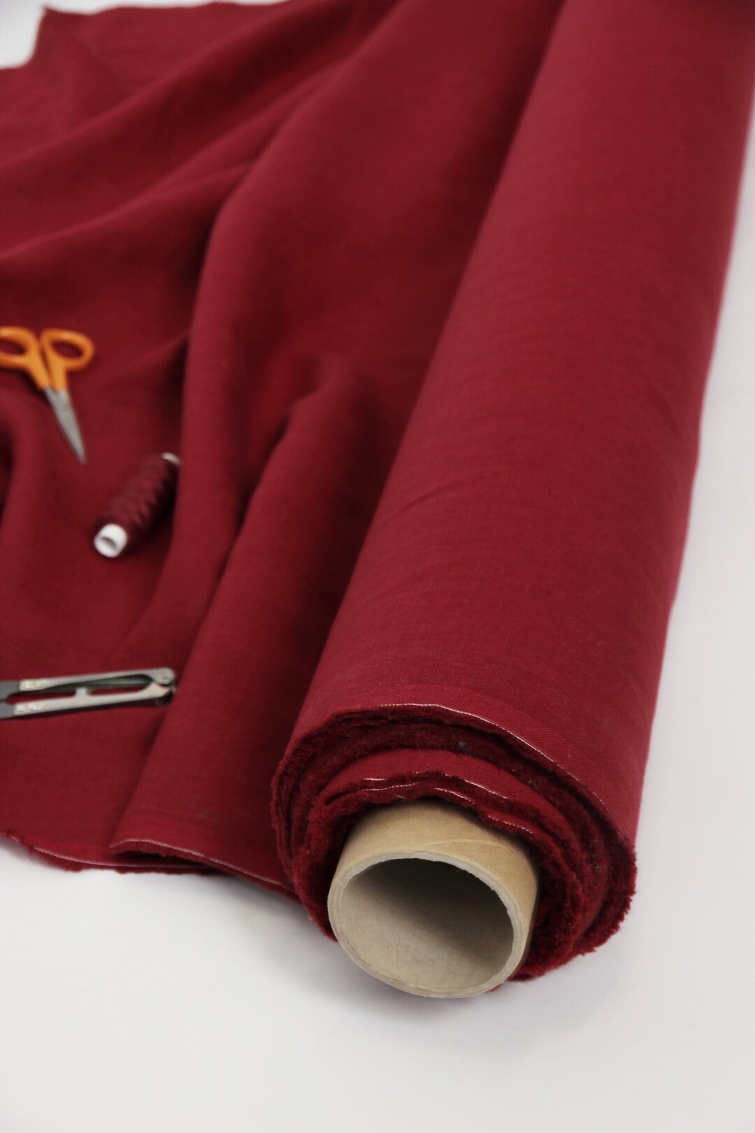 Burgundy Red Linen Fabric by the Yard. Dark Red Linen Fabric by the ...