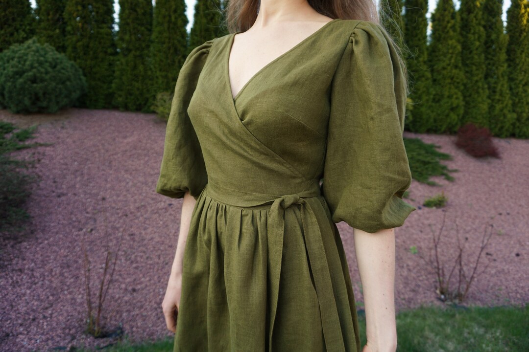 Cocktail Dress for Wedding Guest. Linen Wrap Dress . Summer Midi Dress ...
