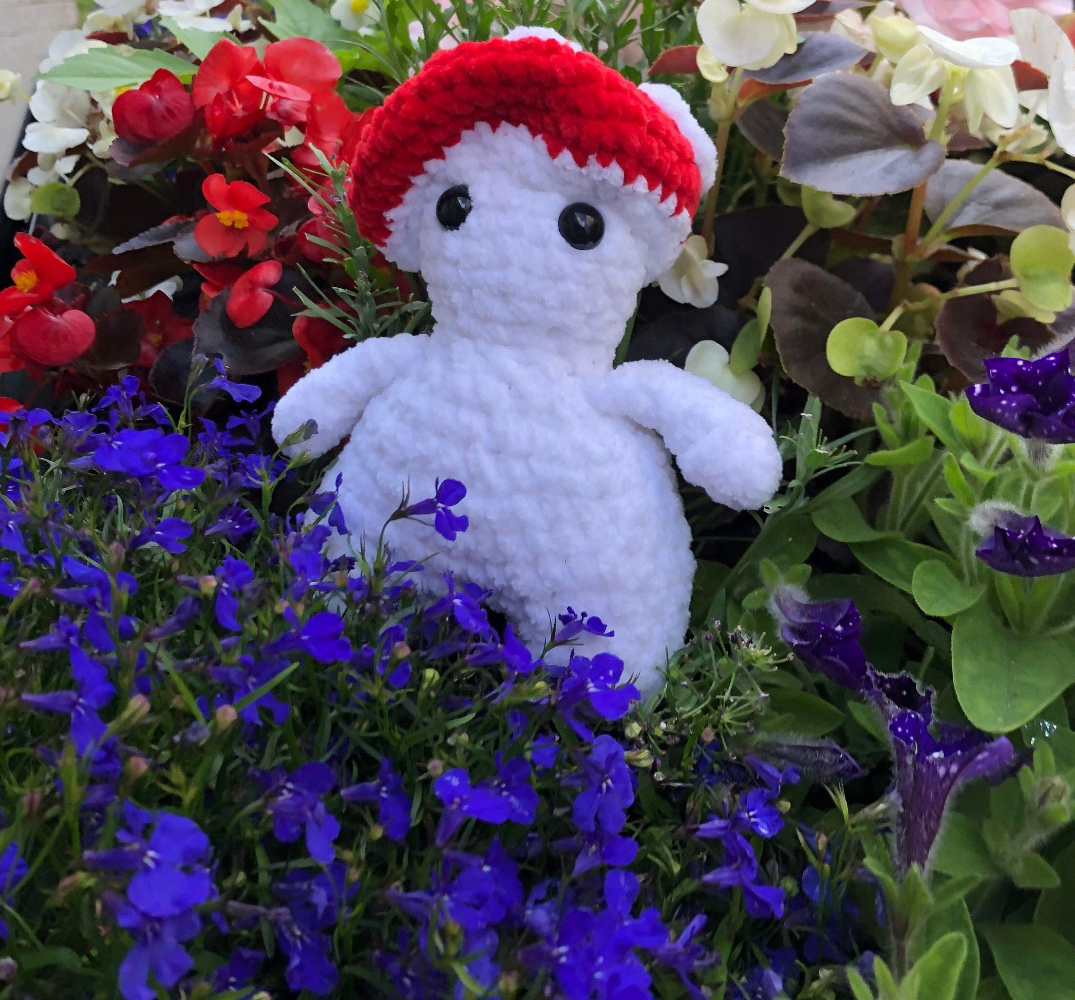 Cute Plushie Crochet Mushroom Boy in James C Brett Flutterby - Etsy