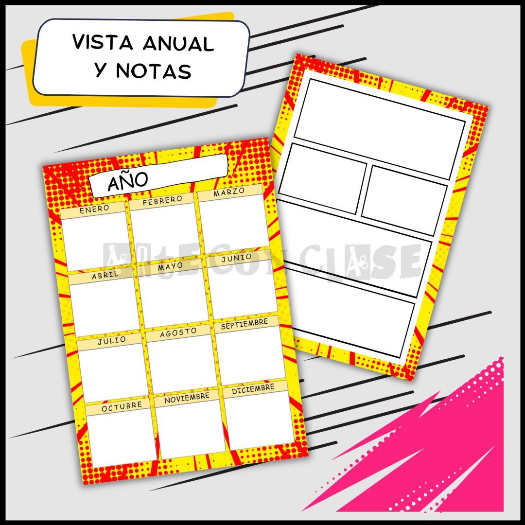 Yearly Planner Comic Digital Download Year View on One Page and Notes ...