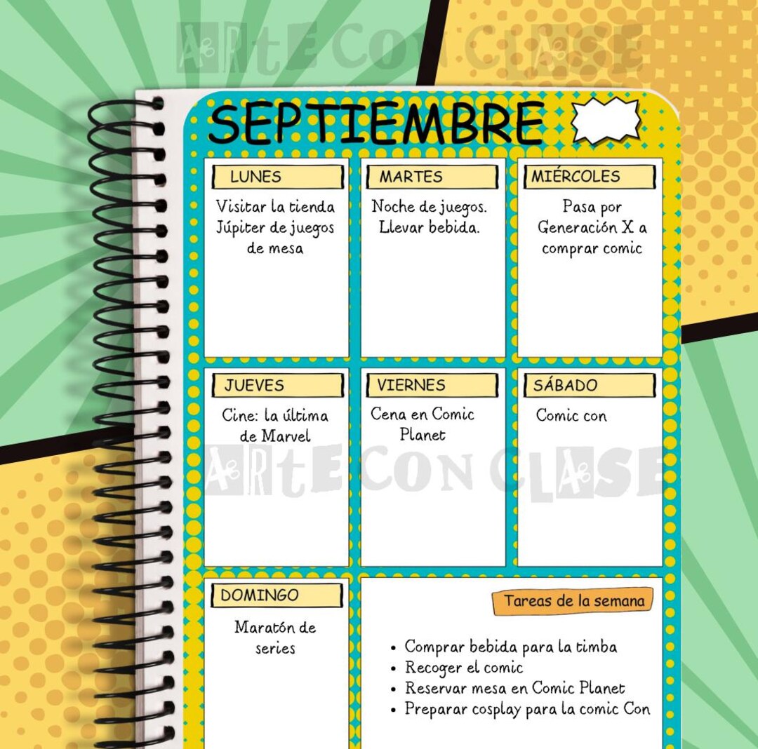 Weekly Planner Comic Digital Download Week View on One Page - Etsy