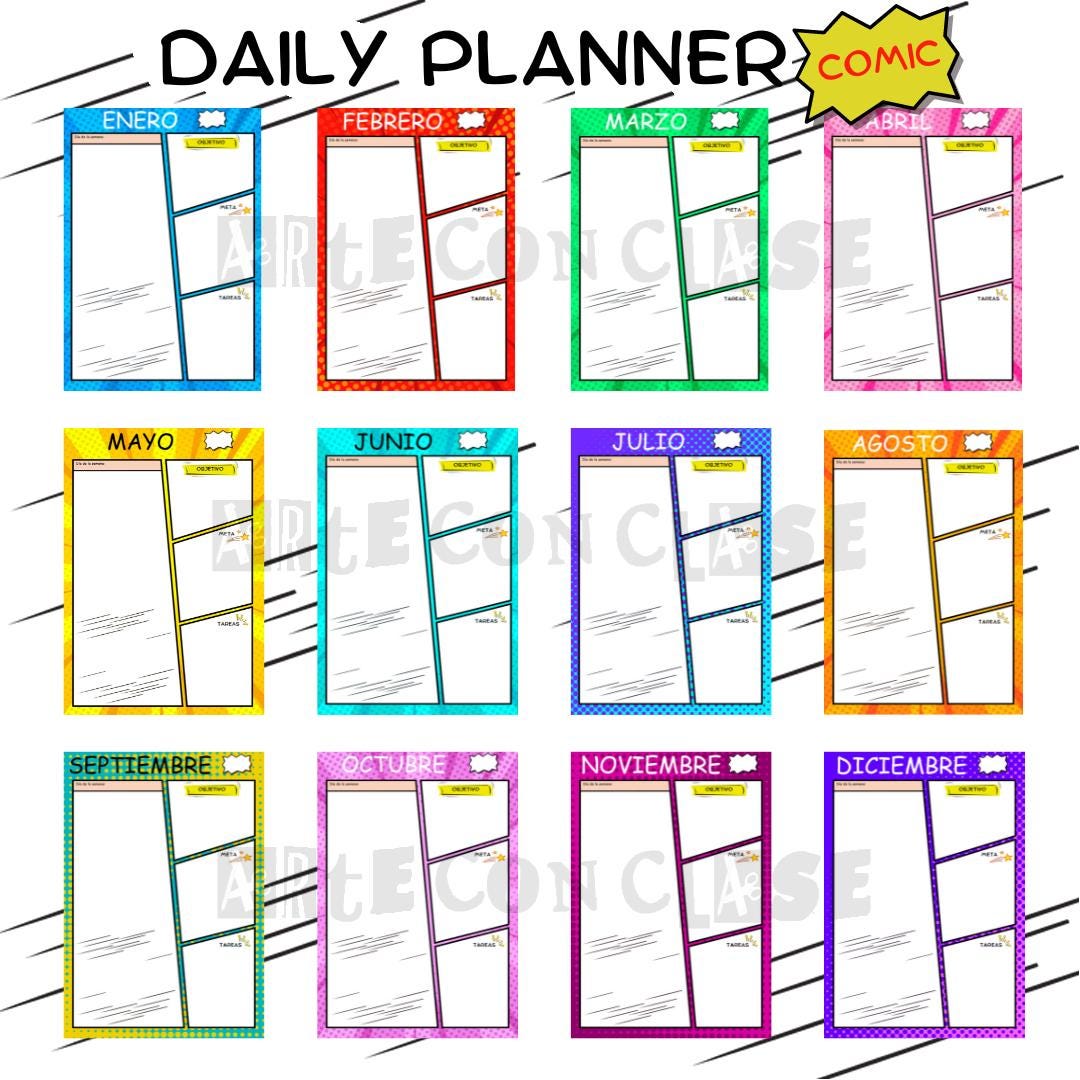 Daily Planner Digital Agenda Comic Planner Day View - Etsy