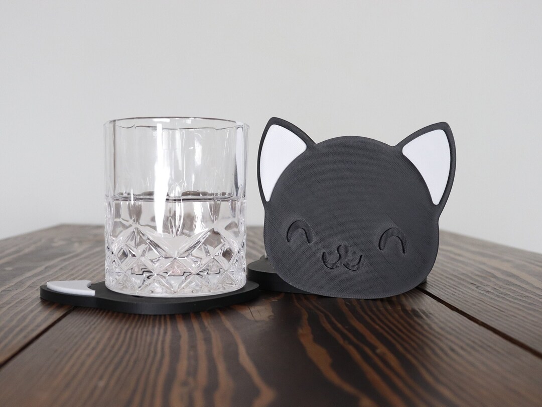 Cute Black and White Cat Coasters Set • 3d Printed Furry Smiley Kitten ...