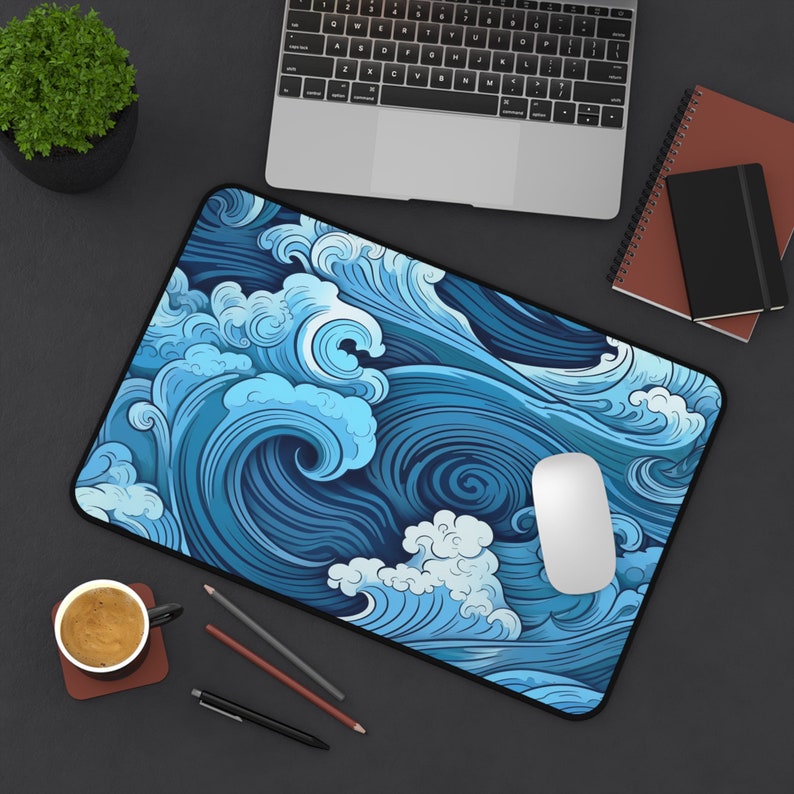 Flowy Waves Desk Mat, XXL Gaming Mouse Pad, Blue Water Mousepad ...