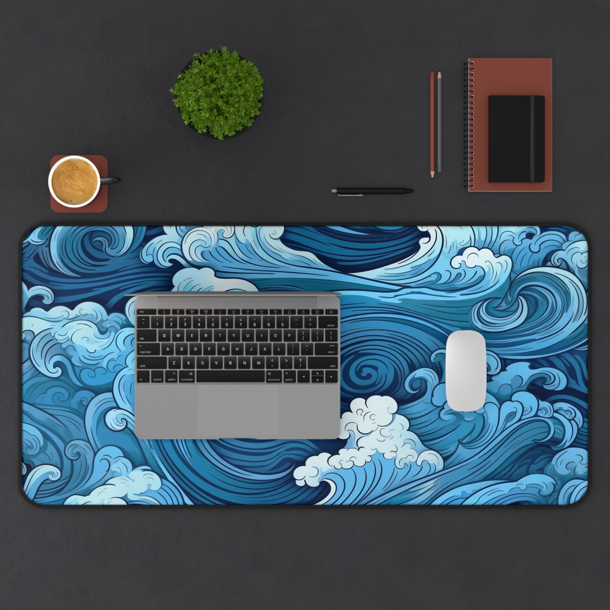 Flowy Waves Desk Mat, XXL Gaming Mouse Pad, Blue Water Mousepad ...