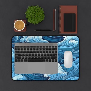 Flowy Waves Desk Mat, XXL Gaming Mouse Pad, Blue Water Mousepad ...