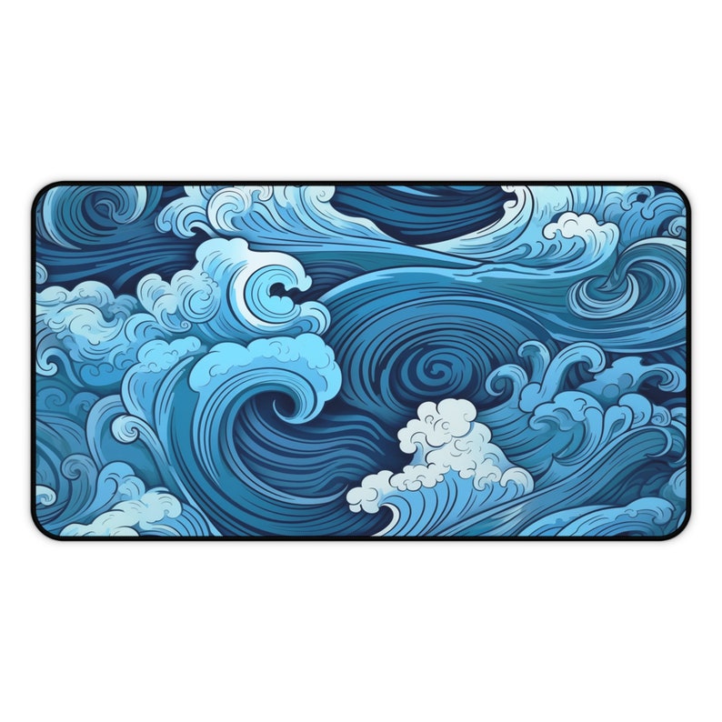 Flowy Waves Desk Mat, XXL Gaming Mouse Pad, Blue Water Mousepad ...