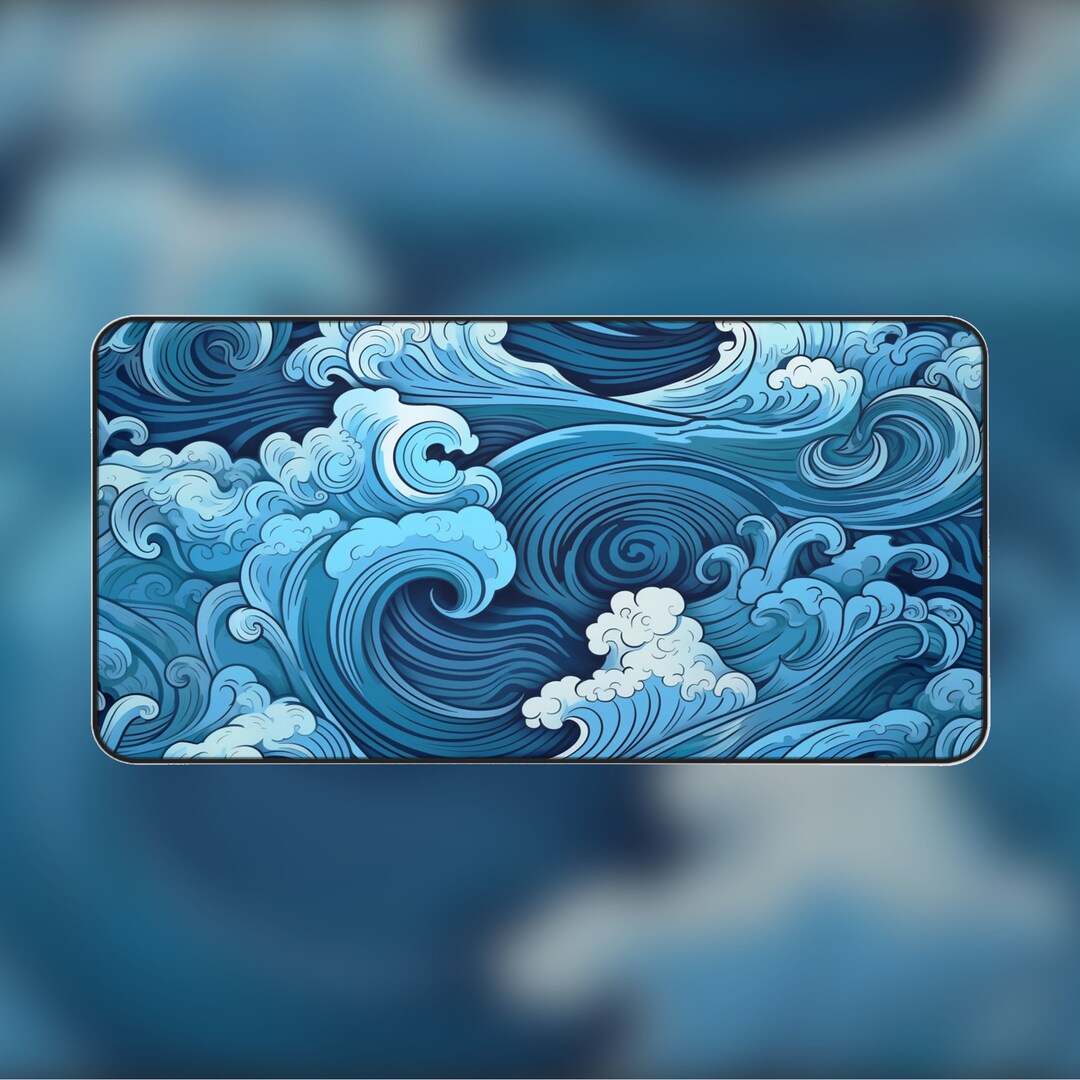 Flowy Waves Desk Mat, XXL Gaming Mouse Pad, Blue Water Mousepad ...