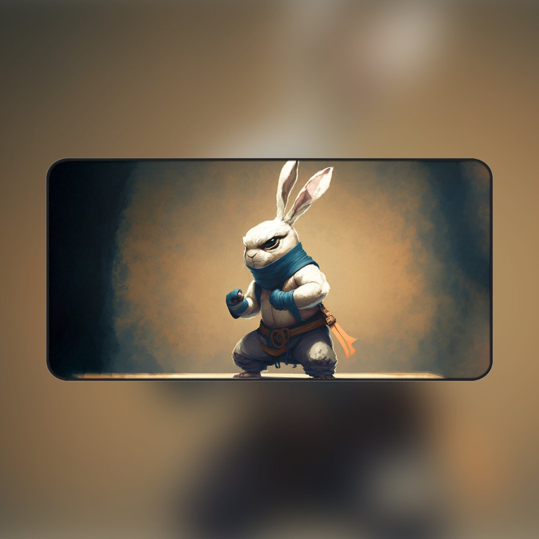 Martial Art Rabbit Desk Mat XXL Gaming Mouse Pad Bunny Fighter Mousepad ...