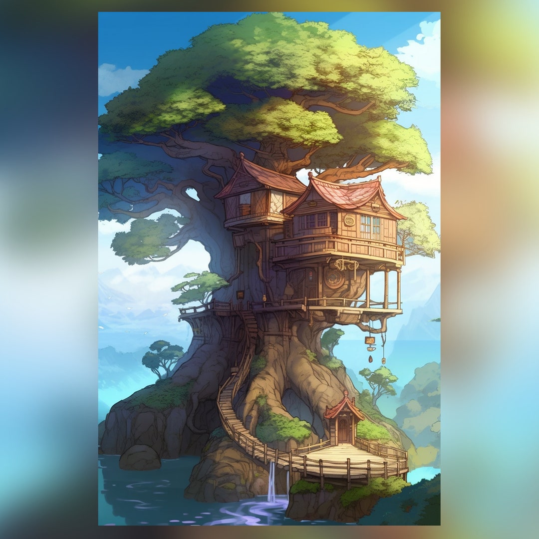 Pretty Treehouse Poster Nature Art Print Wood Cabin Wall Art - Etsy