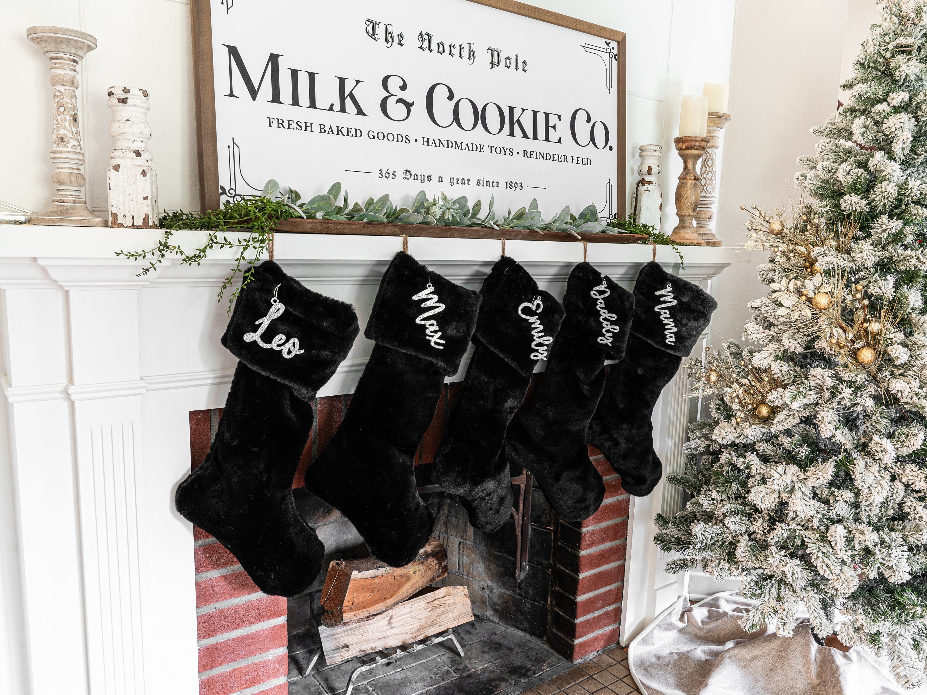 Black Christmas Stocking Black Seal Xmas Decor Personalized Neutral Stocking Farmhouse Christmas Gothic Christmas Etsy