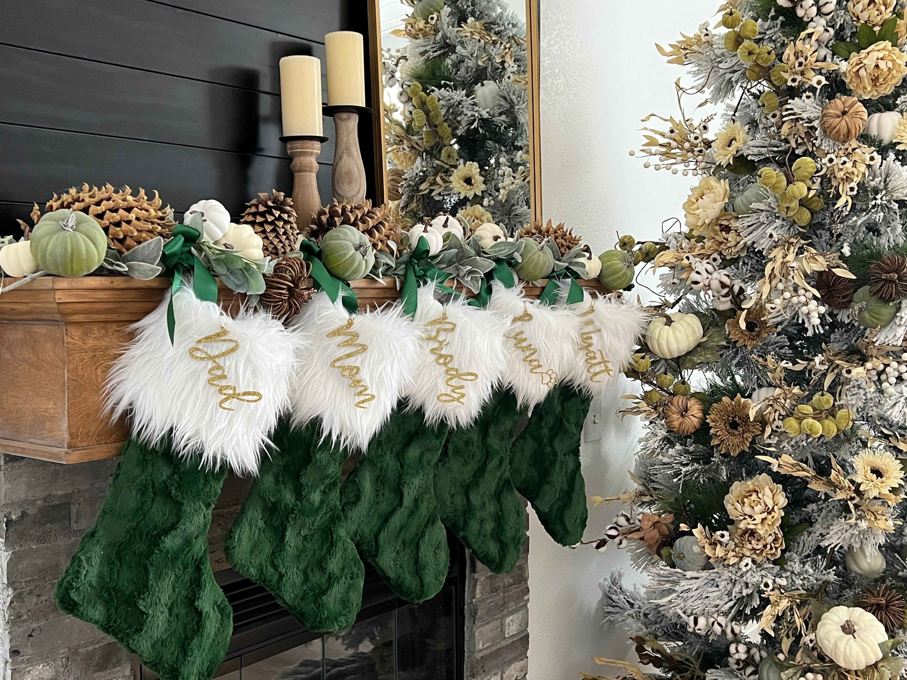 Green Christmas Stocking, Faux Fur Christmas Stocking, Emerald ...