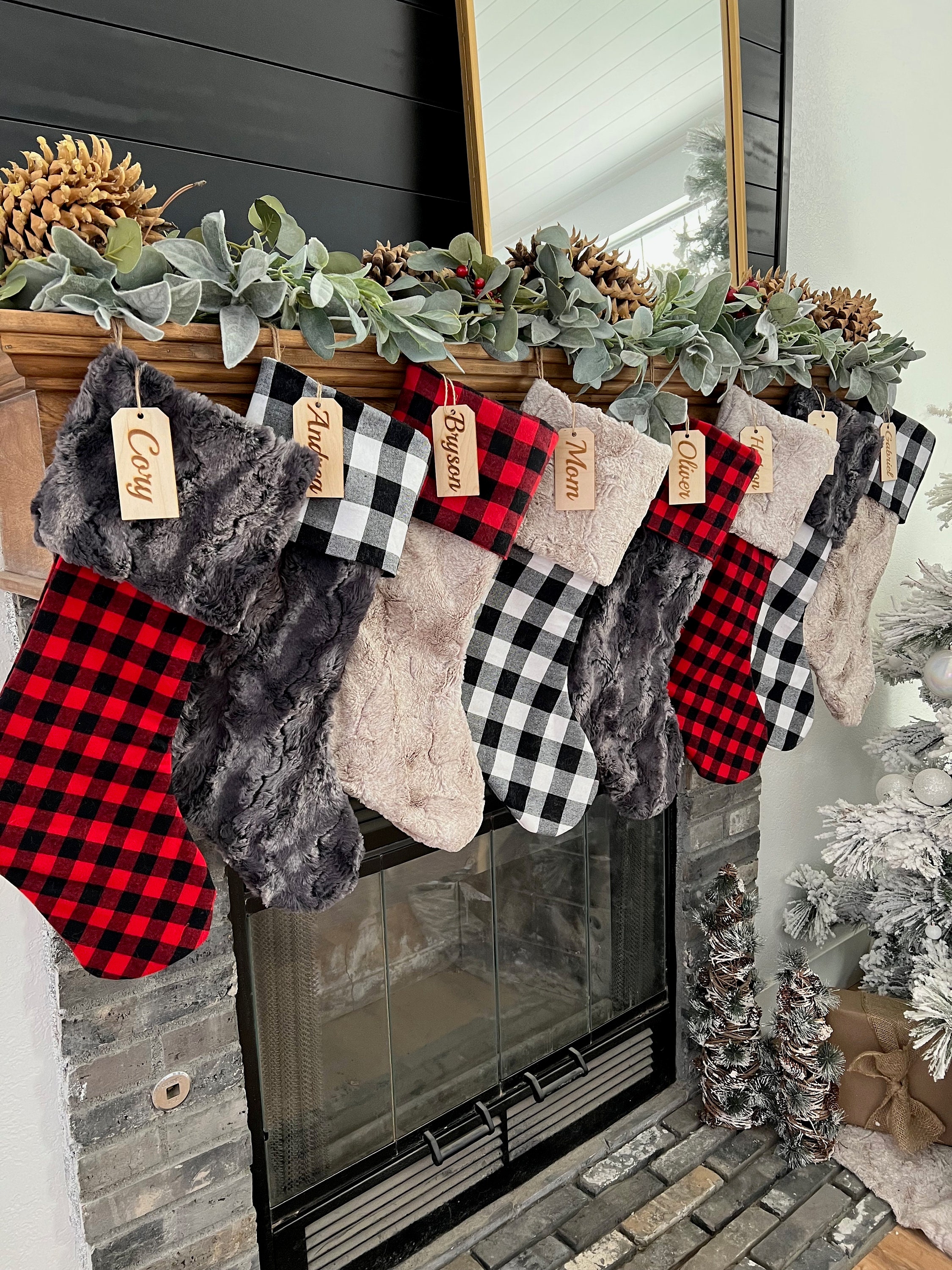 Buffalo Check Stocking, Plaid Christmas Stocking, Personalized Fur ...