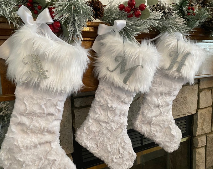 All White Christmas Stocking | Velvety Plush All White Holiday Stocking ...