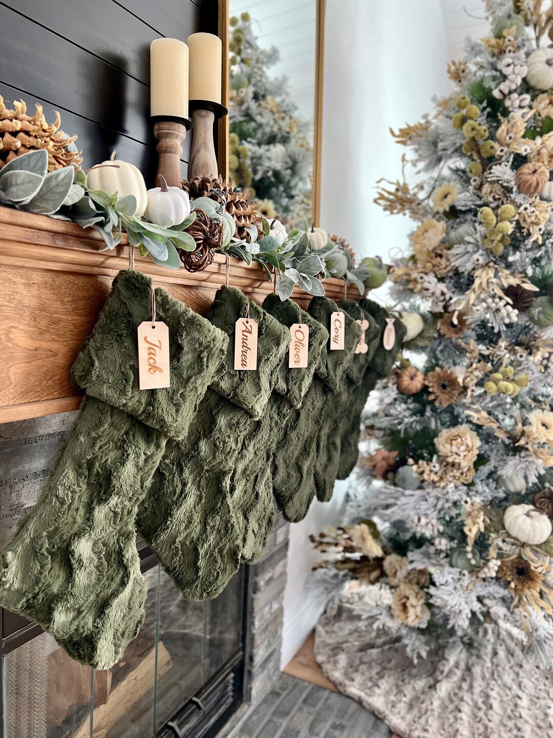 Personalized Stocking, Green Fur Christmas Stocking, Personalized Moss ...