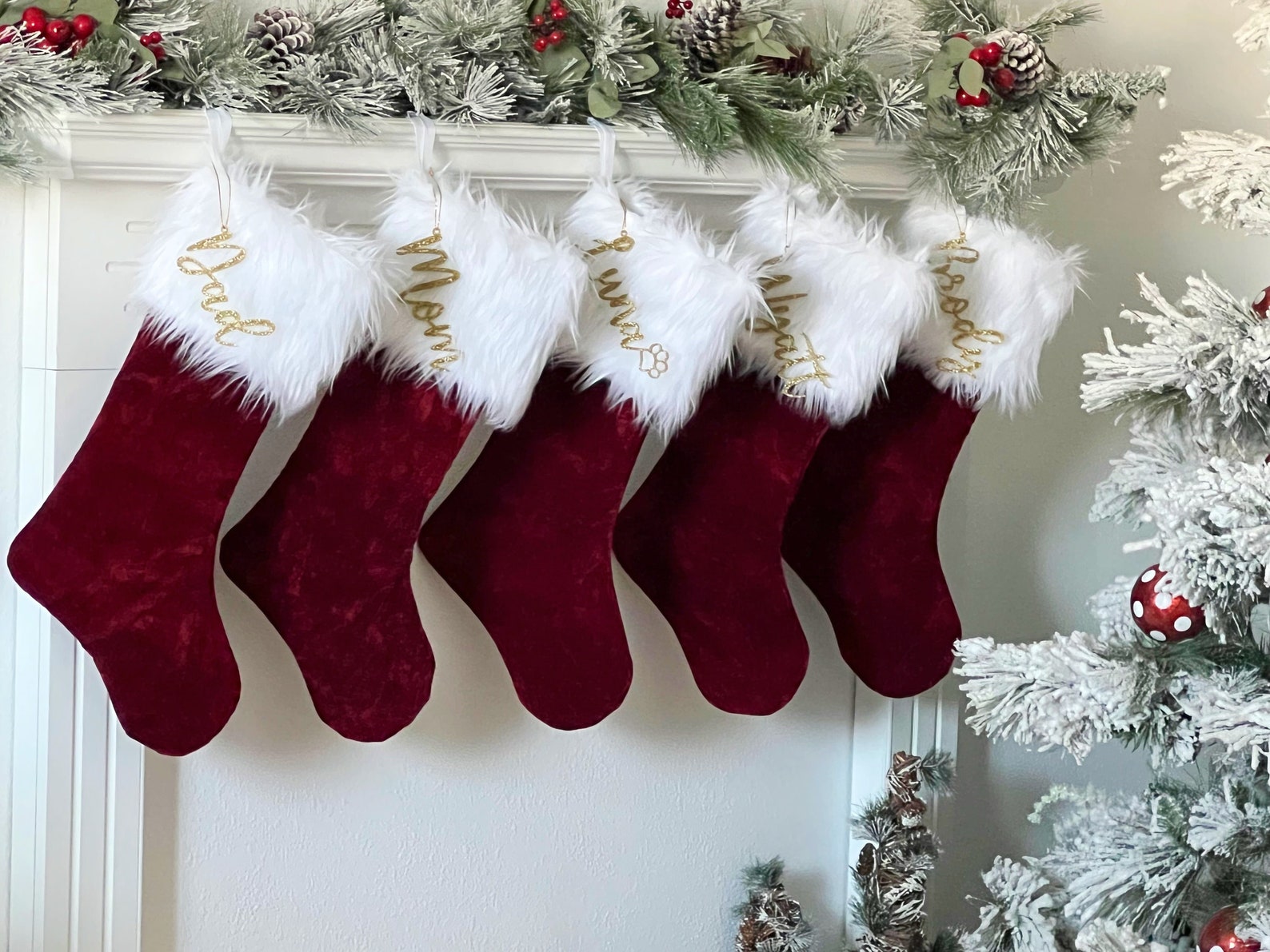 Personalized Christmas Stocking, Traditional Red Velvet Xmas Stocking ...