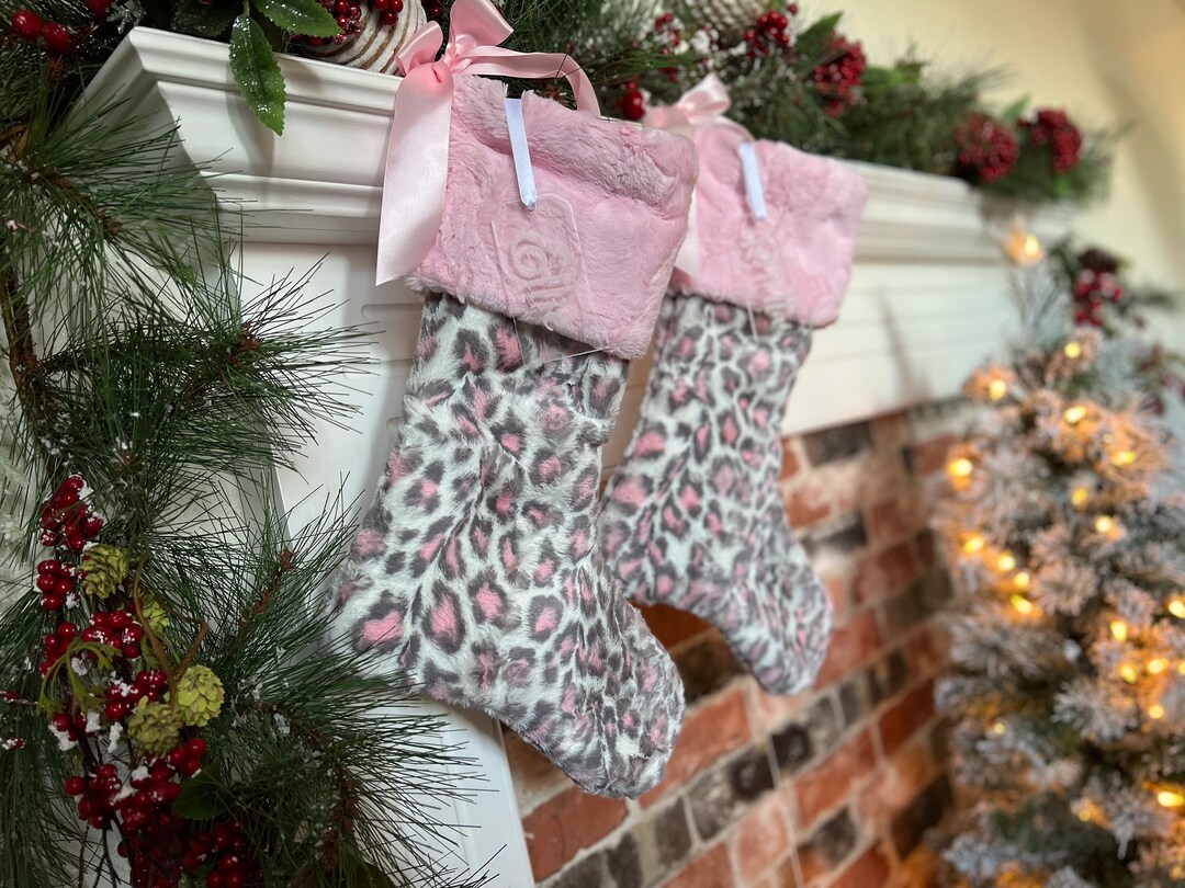 Leopard Blush Hide With Blush Pink Hide Christmas Stocking, Faux Fur ...